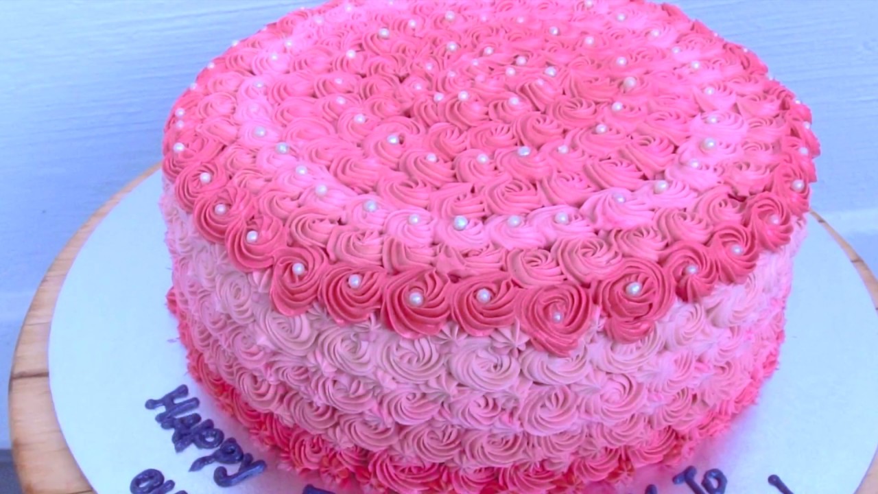 Pink Ombre Rosette Cake - YouTube