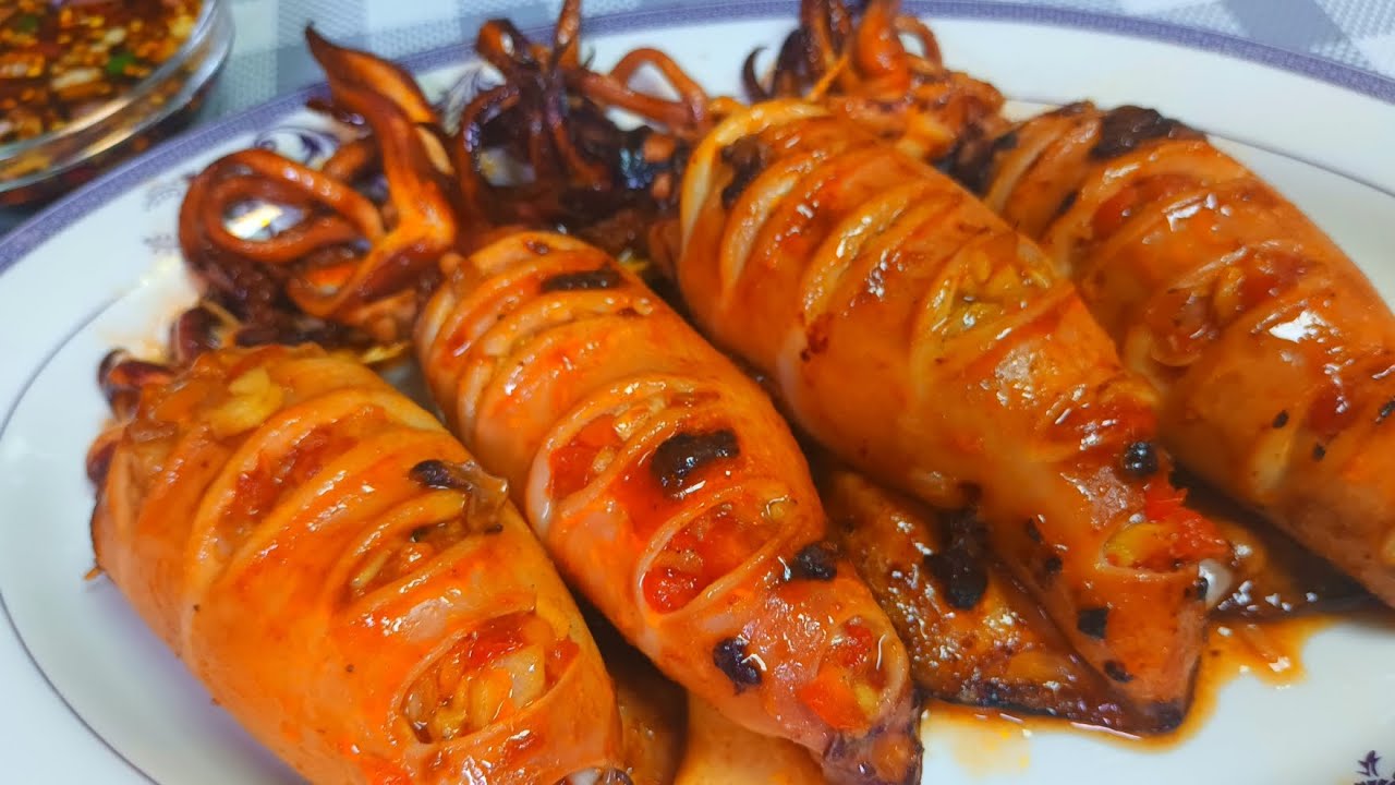 Stuffed Grilled Squid with java rice recipe / Inihaw na pusit / quick ...