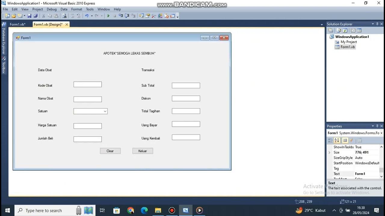 TUTORIAL VIDIO KASIR APOTEK DENGAN MENGGUNAKAN VISUAL BASIC 2010 - YouTube