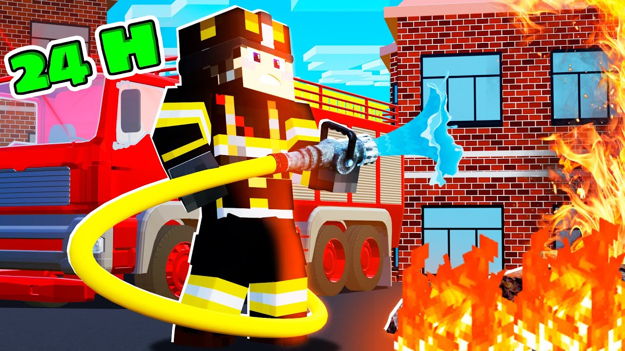 24 HORAS SIENDO BOMBERO en MINECRAFT - YouTube