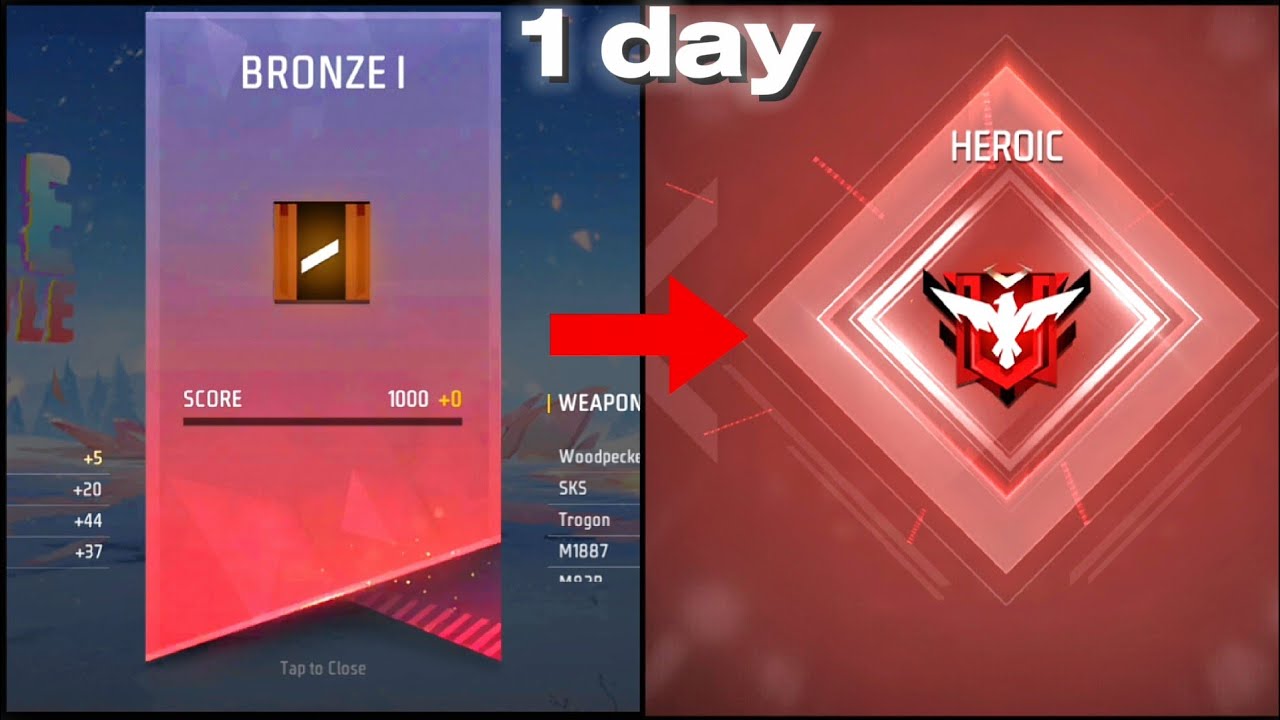 BRONZE TO HEROIC FREE FIRE 😁 LEVEL - 1 ID || 1 DAY BR RANK PUSH 😬 FREE ...