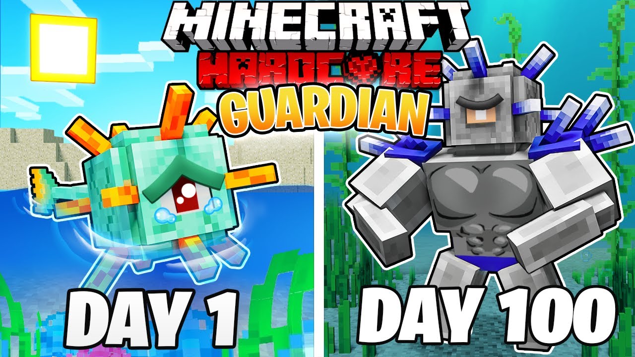 I Survived 100 DAYS as a GUARDIAN in HARDCORE Minecraft! - YouTube