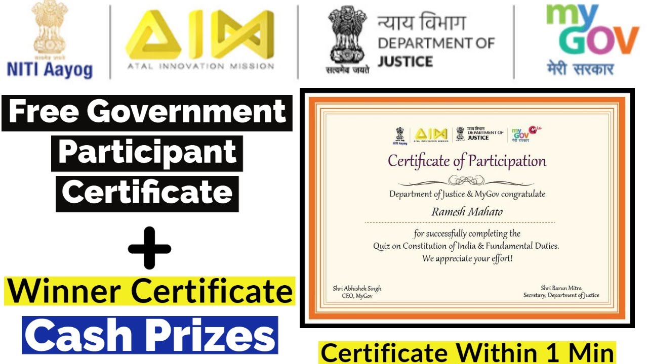 FREE Certificate By Government of India I Verified Certificate I My Gov ...