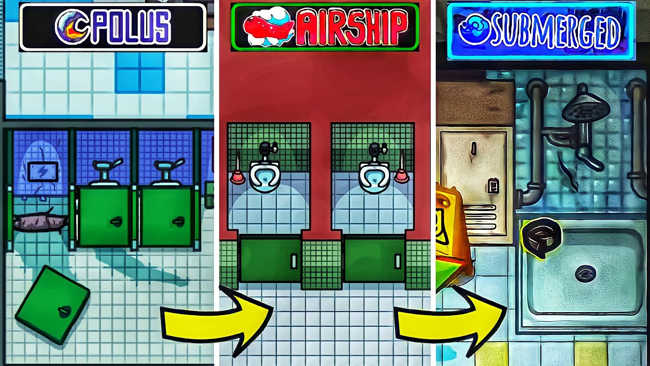 BATHROOM in all maps including(SUBMERGED)-Among Us Evolution. - YouTube