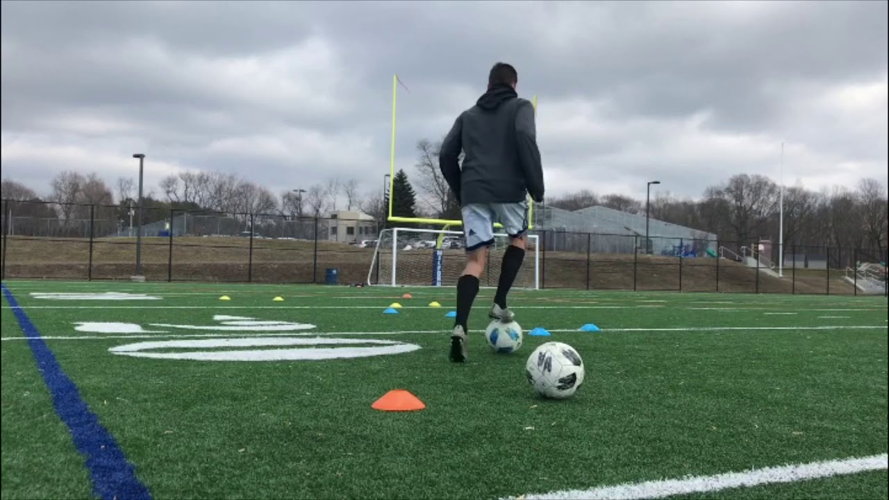 Dribble through gate and finish soccer drill - YouTube