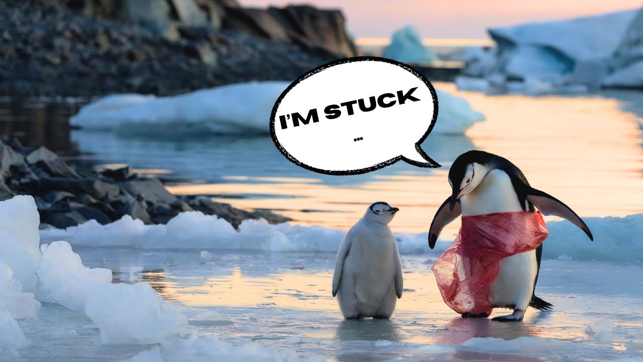 SAD STORY MAMA PENGUIN STUCK IN THE PLASTIC BAG - YouTube