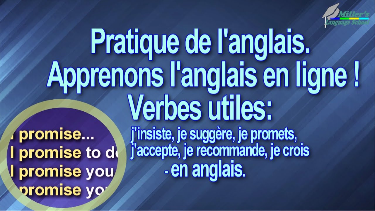 On apprend l'anglais en ligne. Verbes utiles: insist, suggest, promise ...