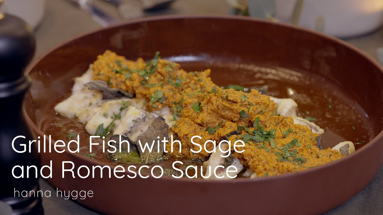 Grilled Fish with Sage and Romesco Sauce with Relish Mama - YouTube