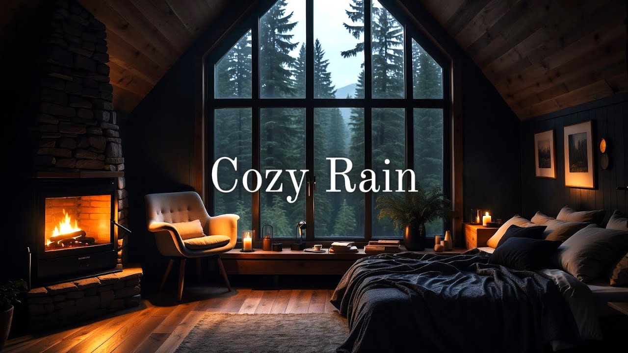 Gentle Rain and Fireplace Sounds for Cozy Cabin Nights - Relax after a ...