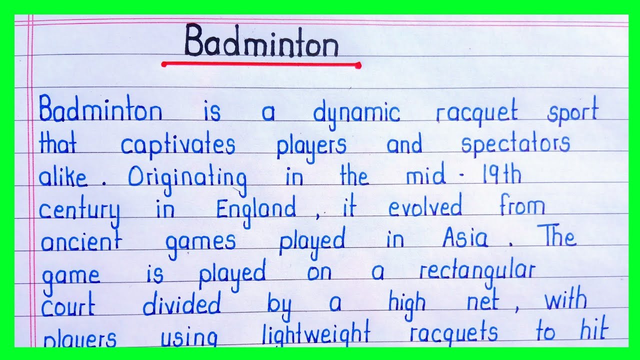 Essay on Badminton in English || Badminton Essay in English || About ...