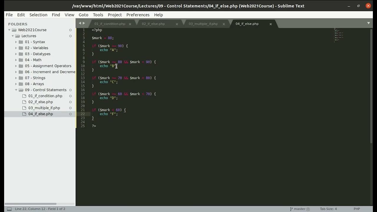 27 PHP Web Development 26 Control Statements if Condition if elseif - YouTube