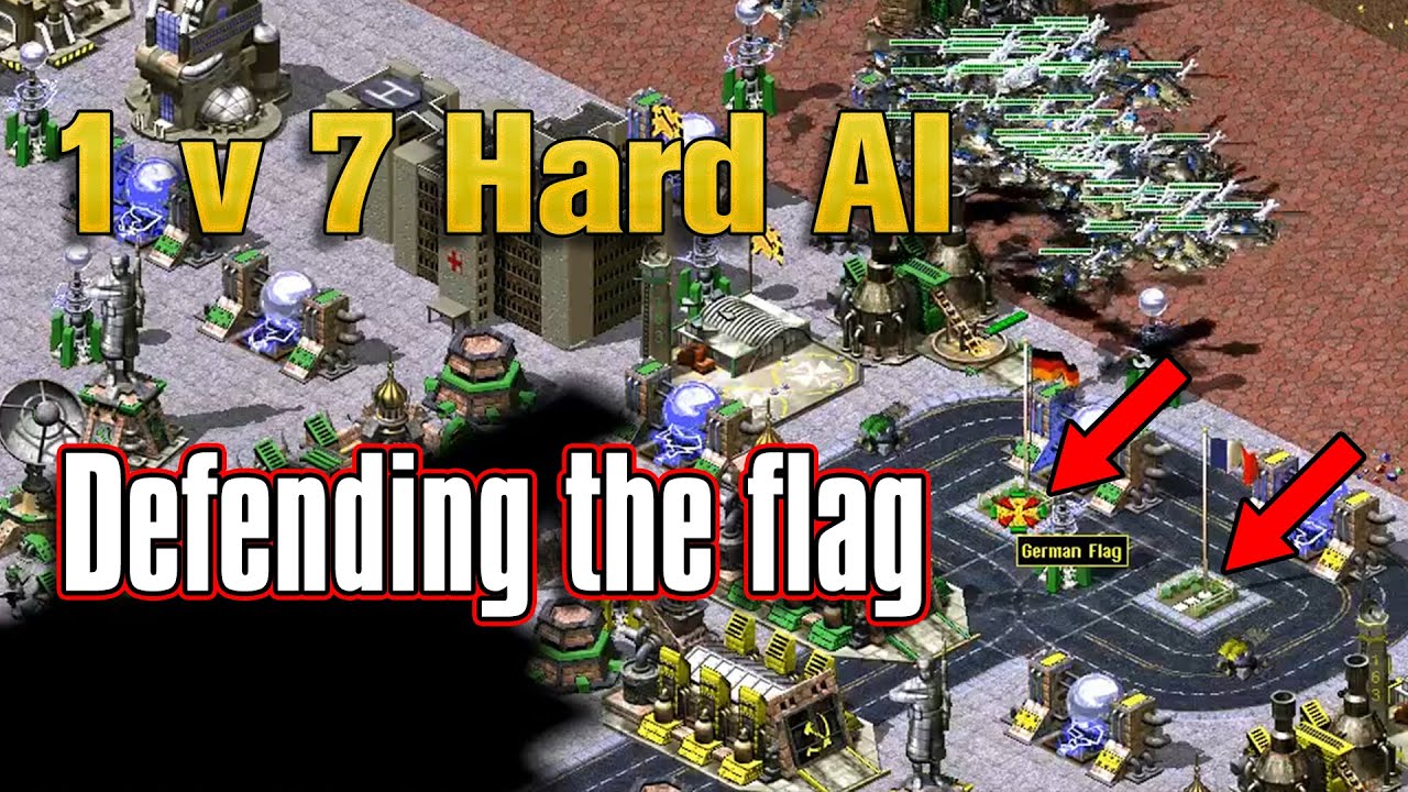 Red Alert 2 & Yuri's Revenge - 1 v 7 Hard AI - Defending the flag map ...