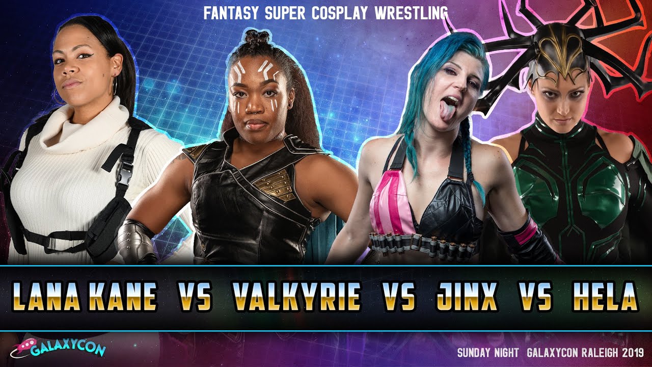 Cosplay Wrestling Valkyrie Vs Hela Vs Lana Kane Vs Jinx at Galaxycon ...