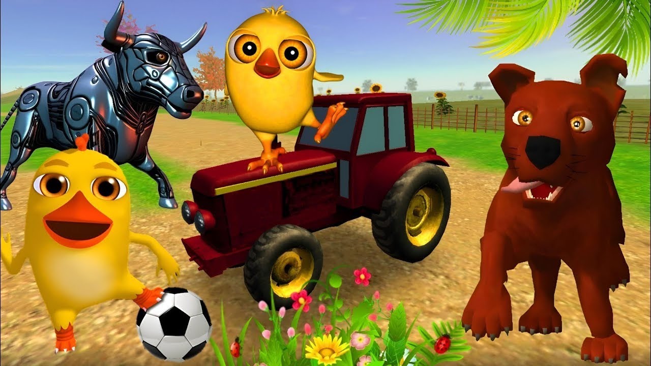 El Pollito pío 3d | el Toro y el Tractor de la Granja | The Chick and ...