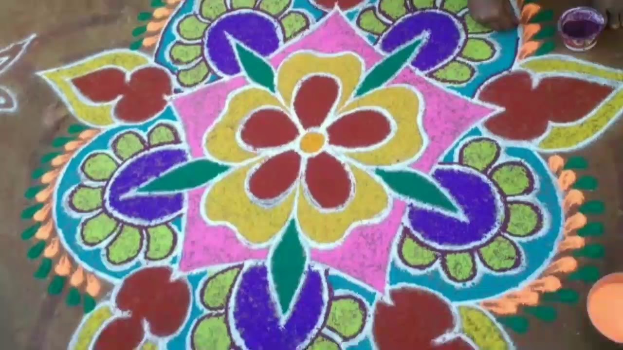 Colour Kolam very simple designs by Minutes Kitchen. - YouTube