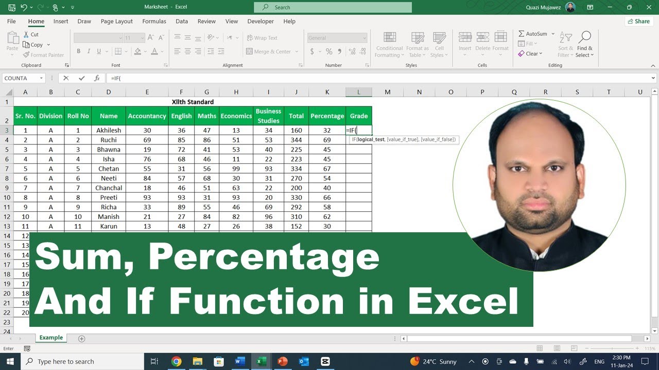 Formula of Sum, Percentage and If Function in Excel - YouTube