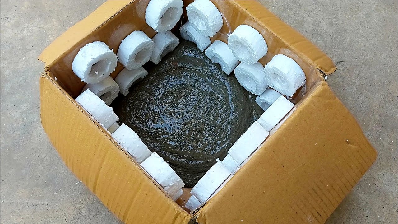 Casting a Cement pot in Carton box using Thermocol Rings | DIY Cement ...