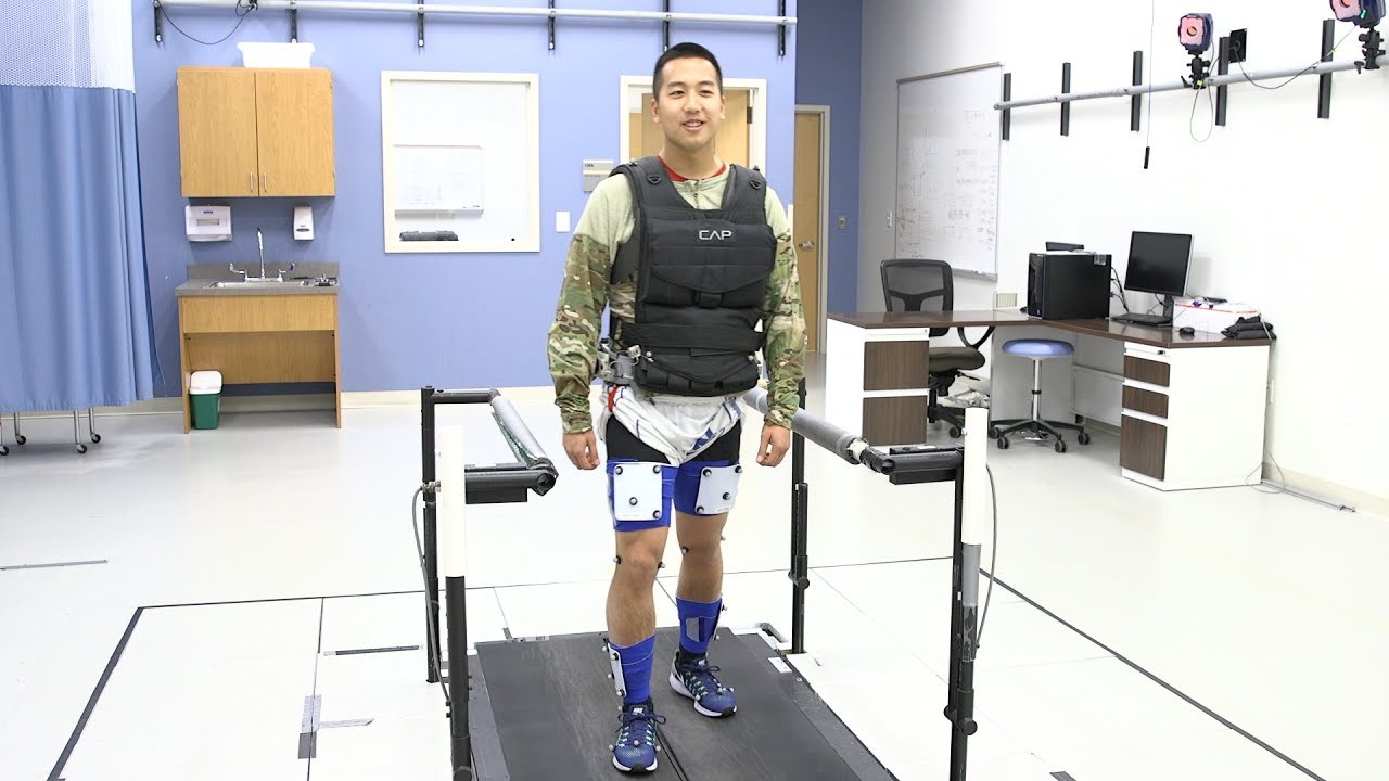Motion capture tests device to offload weight of military packs - YouTube