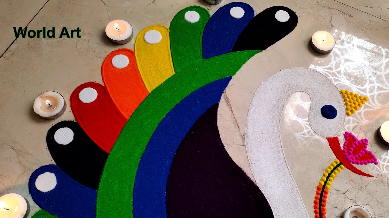 Peacock rangoli for Diwali 2021 | Peacock rangoli design | peacock ...