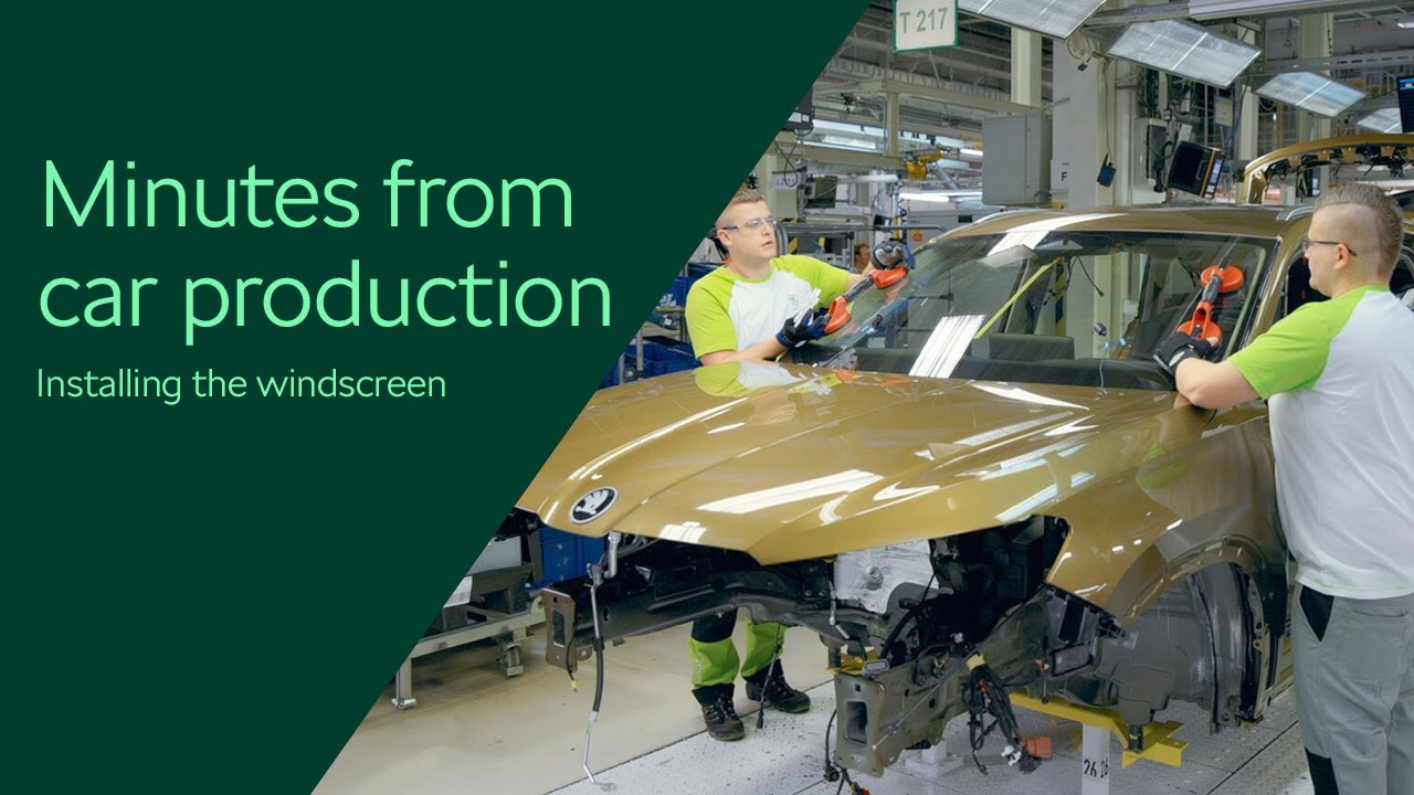 Minutes from car production: installing the windscreen - YouTube