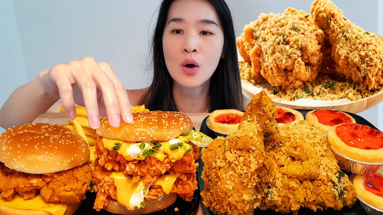 KFC BUTTER CEREAL CHICKEN! Cheesy Zinger Stacker & Lychee Mochi Egg Tarts - Fried Chicken ...