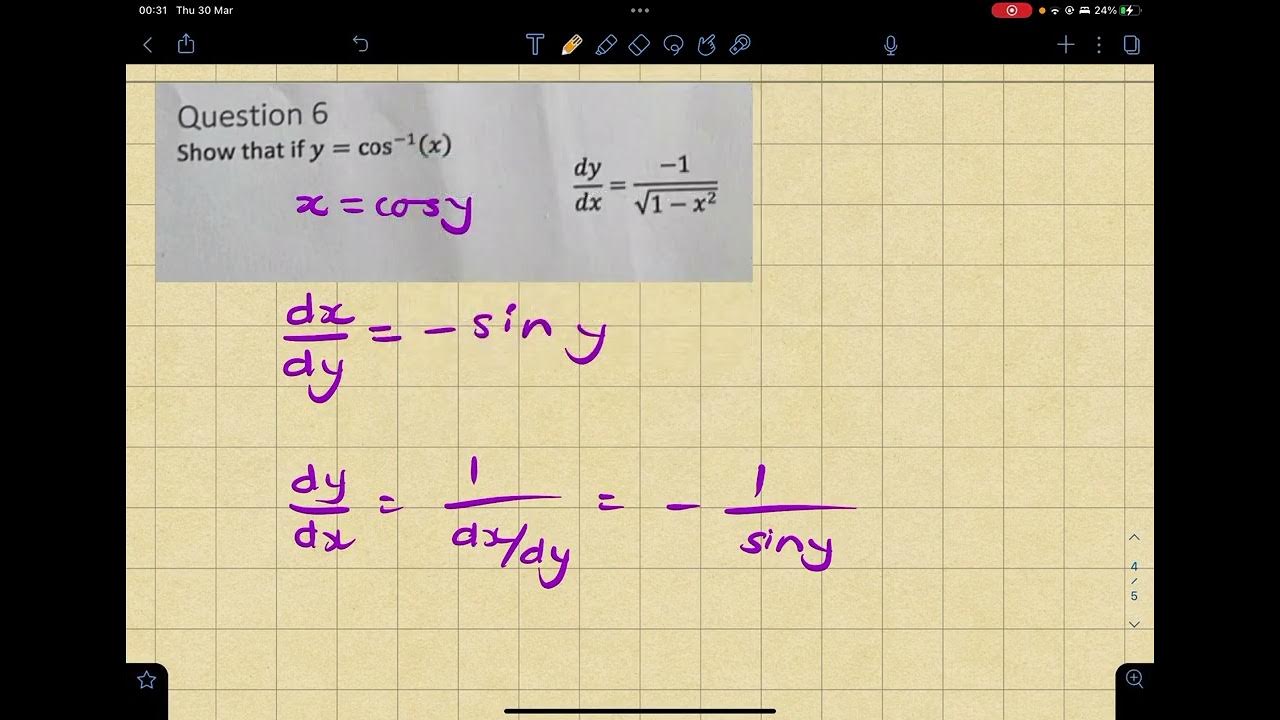 Differentiation of inverse cosine - YouTube