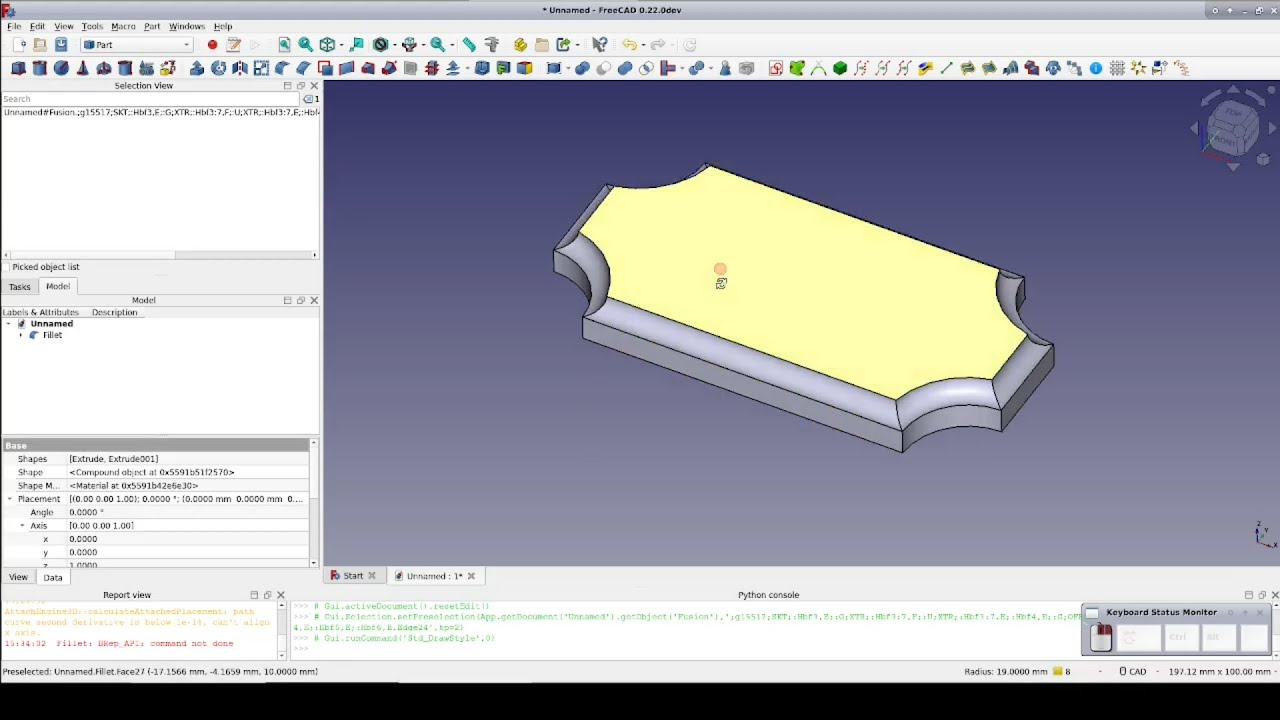 FreeCAD: Decorative inside fillets - YouTube