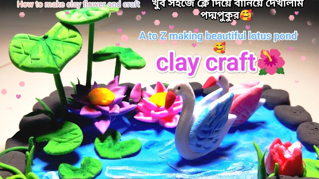How to make clay lotus pond?🥰🌺easy way and tricks for making clay ...