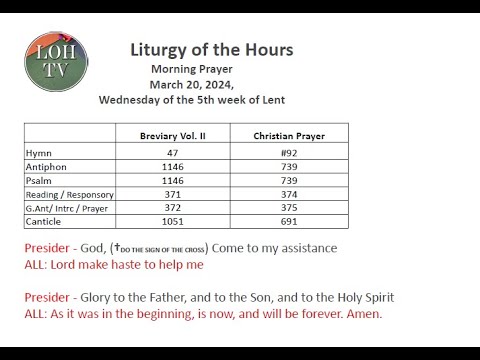 Liturgy of the Hours Morning Prayer March 20, 2024 - YouTube