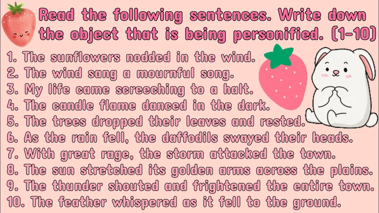 🐇 (Worksheet) Personification | Write down the object that is being ...