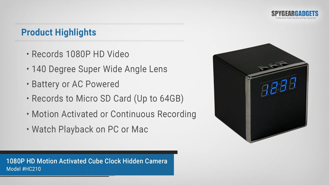 SpygearGadgets HC210 1080P HD Cube Clock Hidden Spy Camera Product ...