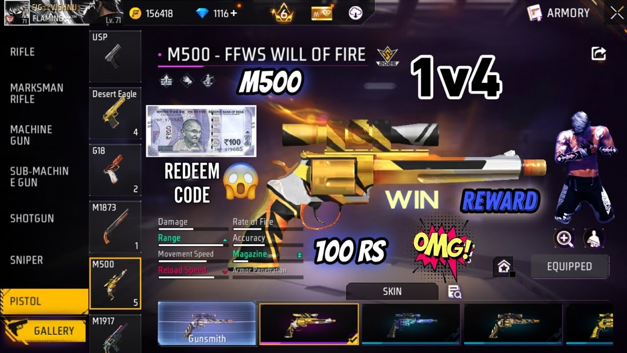 M500 1V4 TURNAMENT WIN REWARDS 💵🤑| 100RS REWARD 😀 FREE FIRE MAX 🔥🔥 ...