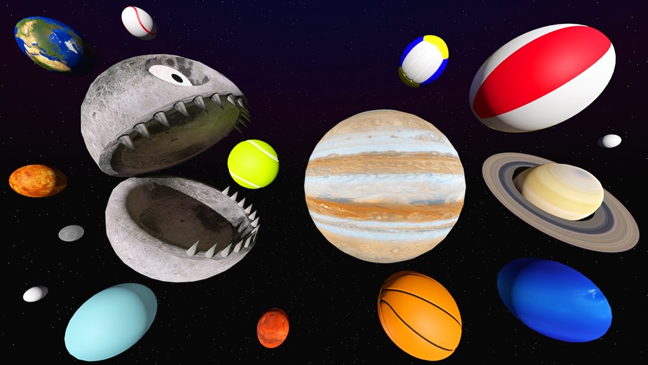 hungry Planets and sports balls Size comparison and names 3D for ...