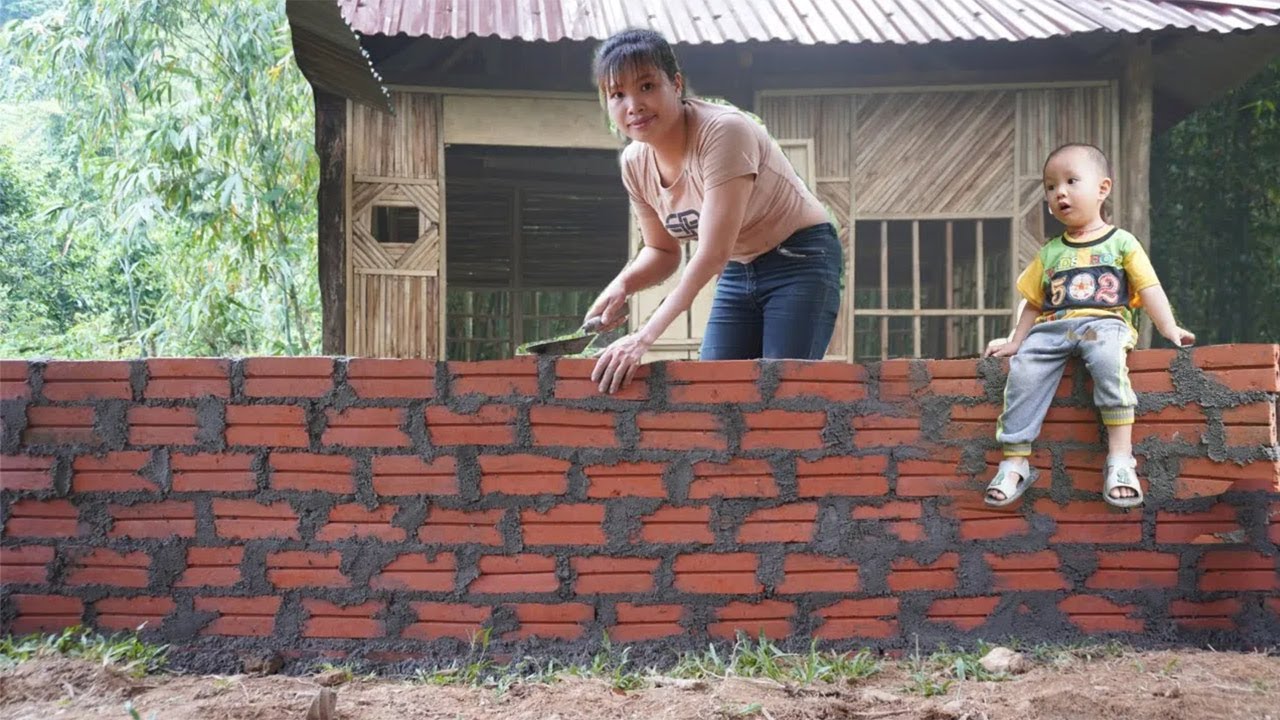 Full Video: Single Mom Building Yard Use Cement, Bricks - Build Kitchen ...