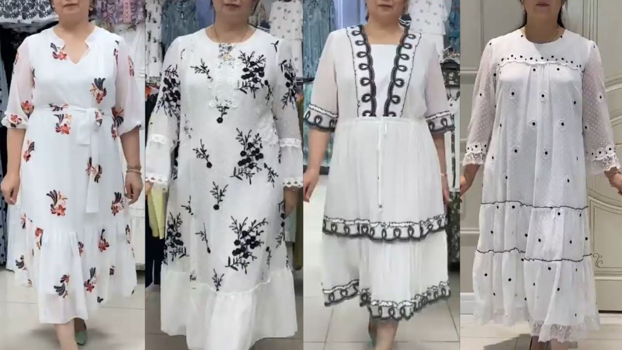 Oq rangdagi yozgi liboslar fasonlari - YouTube