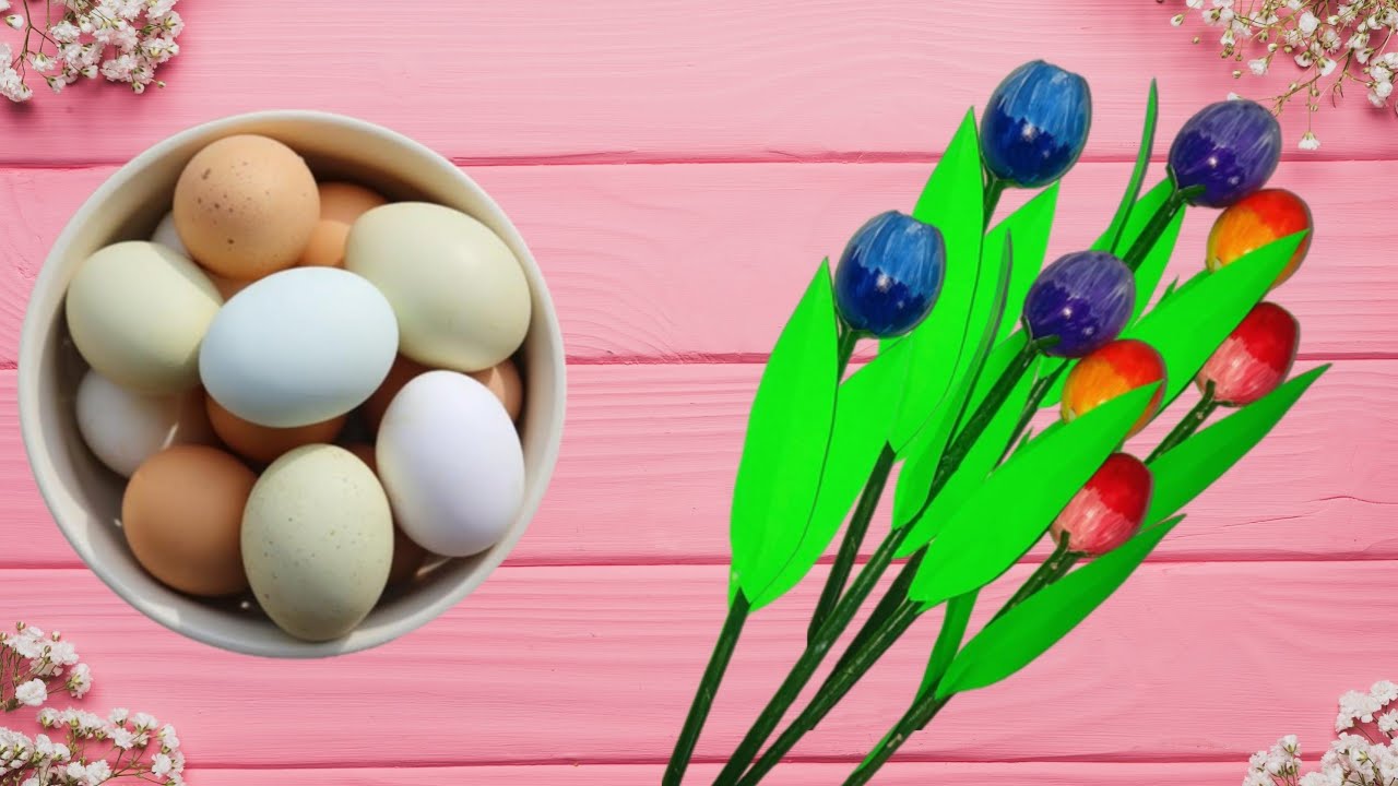 Egg shell craft idea I Tulips flower making I Best out of waste - YouTube