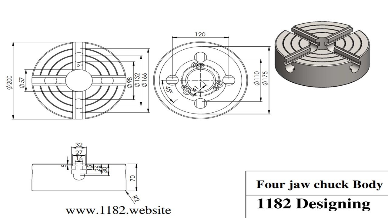 Design of Four jaws Chuck parts in SolidWorks. Parts-1 #caddesign # ...