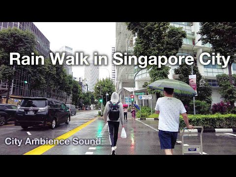 Rainy day walk from Bugis to Bras Basah Singapore (3D City Ambient Sound & DJI Pocket 2)