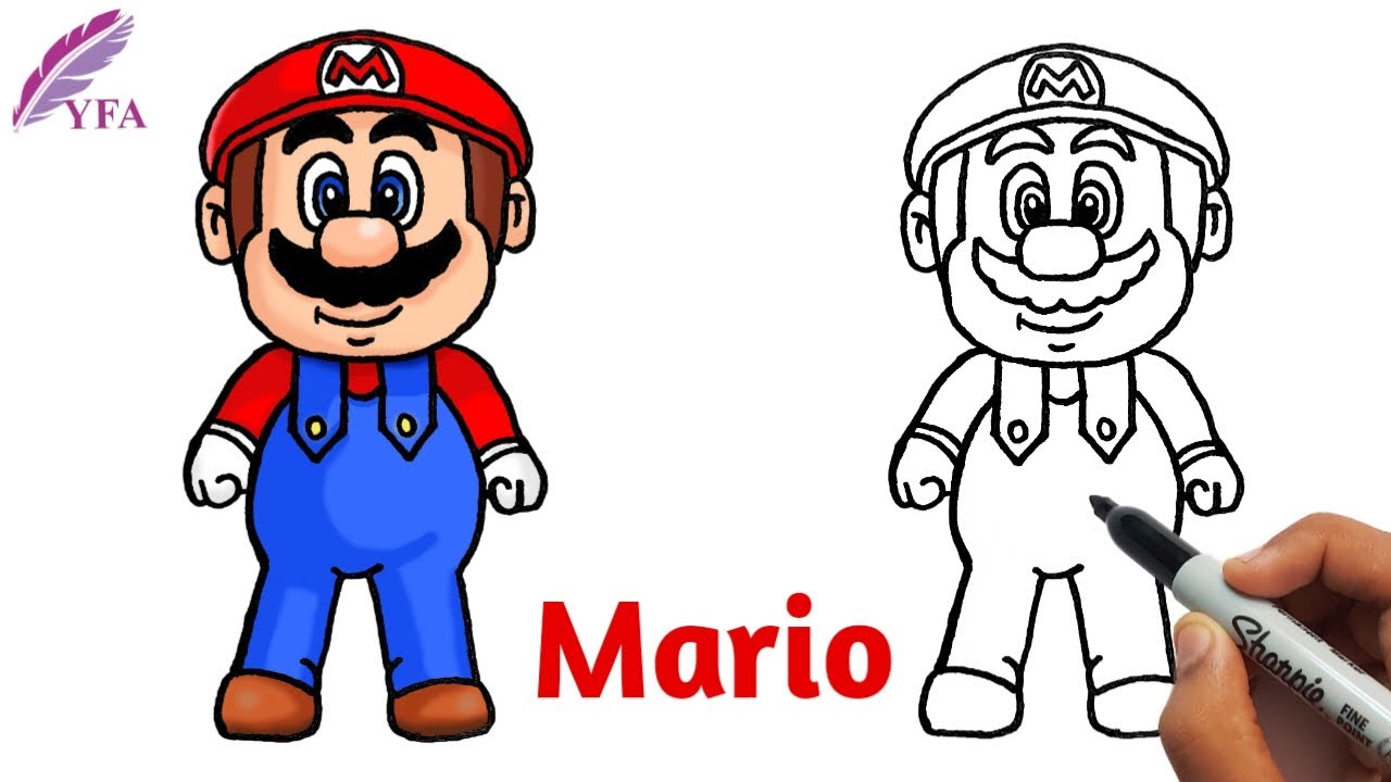 How to Draw Mario Easy | Super Mario Bros. | Yaazhini Fine Art - YouTube