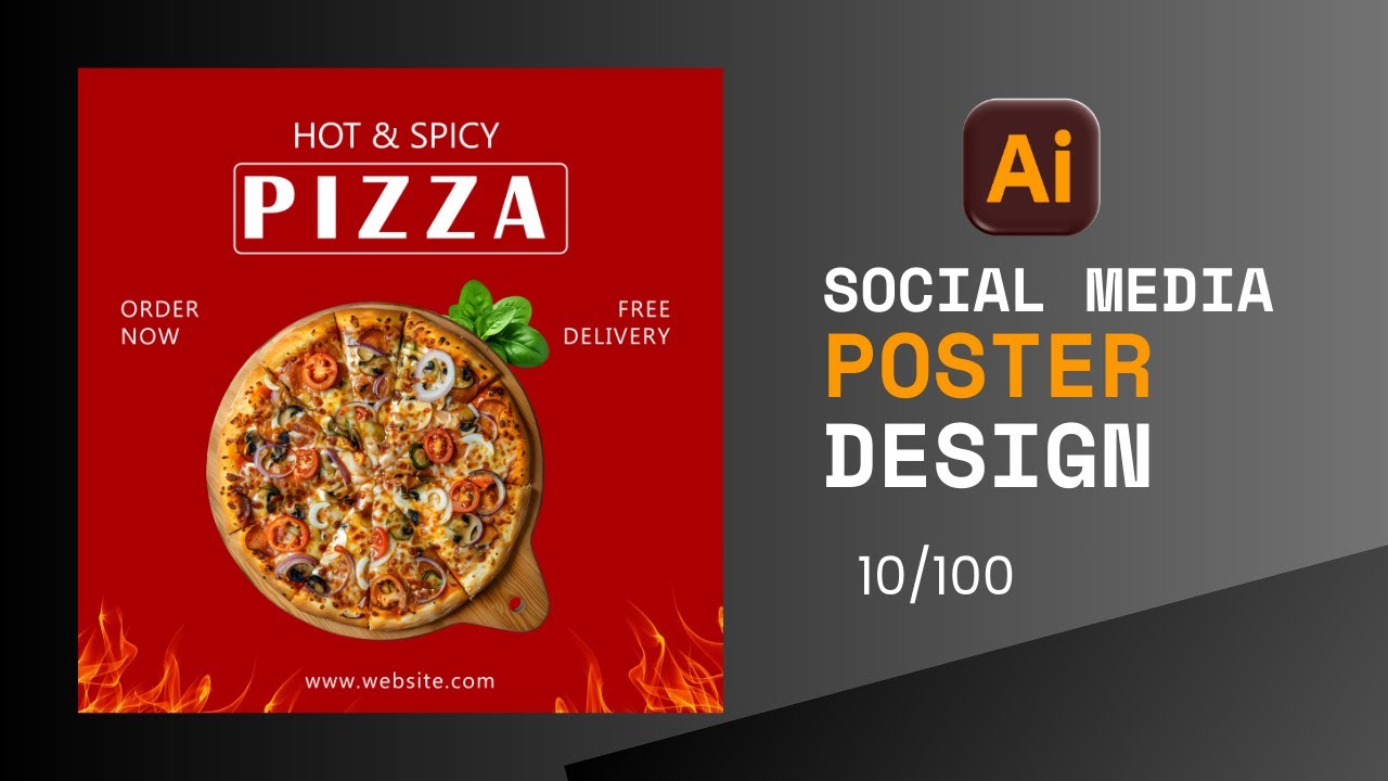 Social media post design in illustrator 🍕 -Design Challenge 10/100 # ...