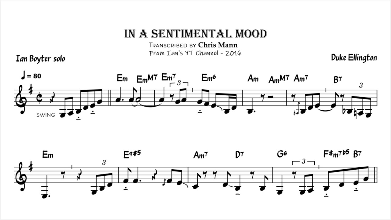 Ian Boyter - In a Sentimental Mood (clarinet transcription) - YouTube