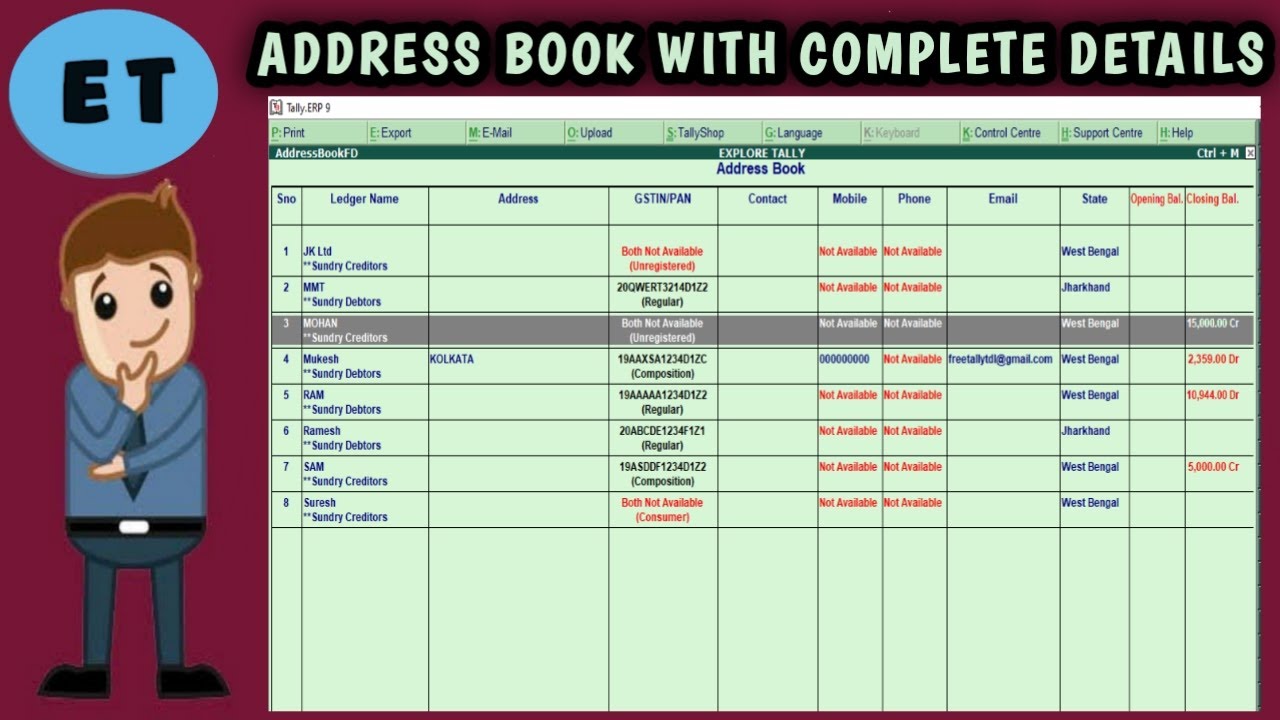 TDL for Complete Address details with GSTN details and party balance ...