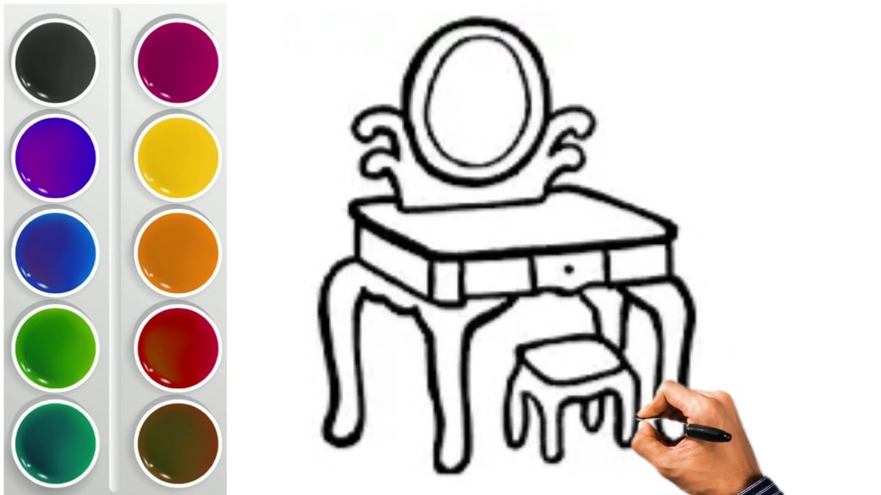 Makeup Vanity drawing||How to draw Dressing table drawing||Vanity ...