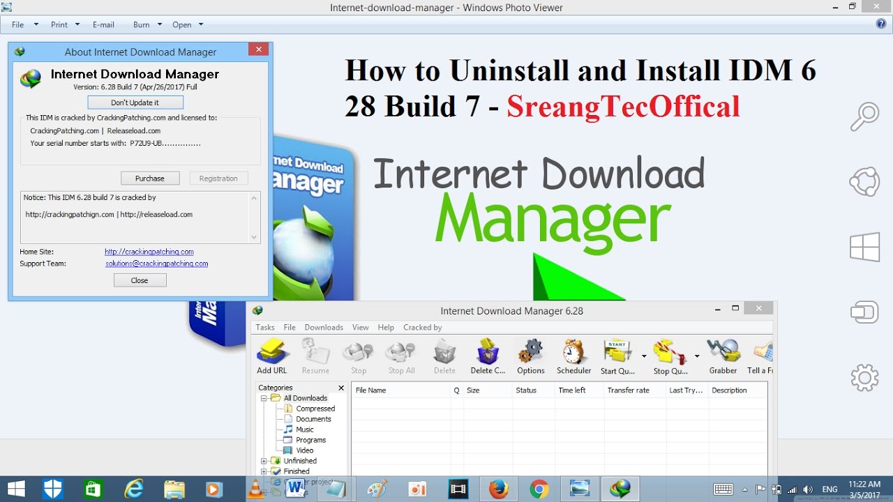 How to Uninstall and Install IDM 6 28 Build 7 CrackingPatching - SreangTecOffical - YouTube