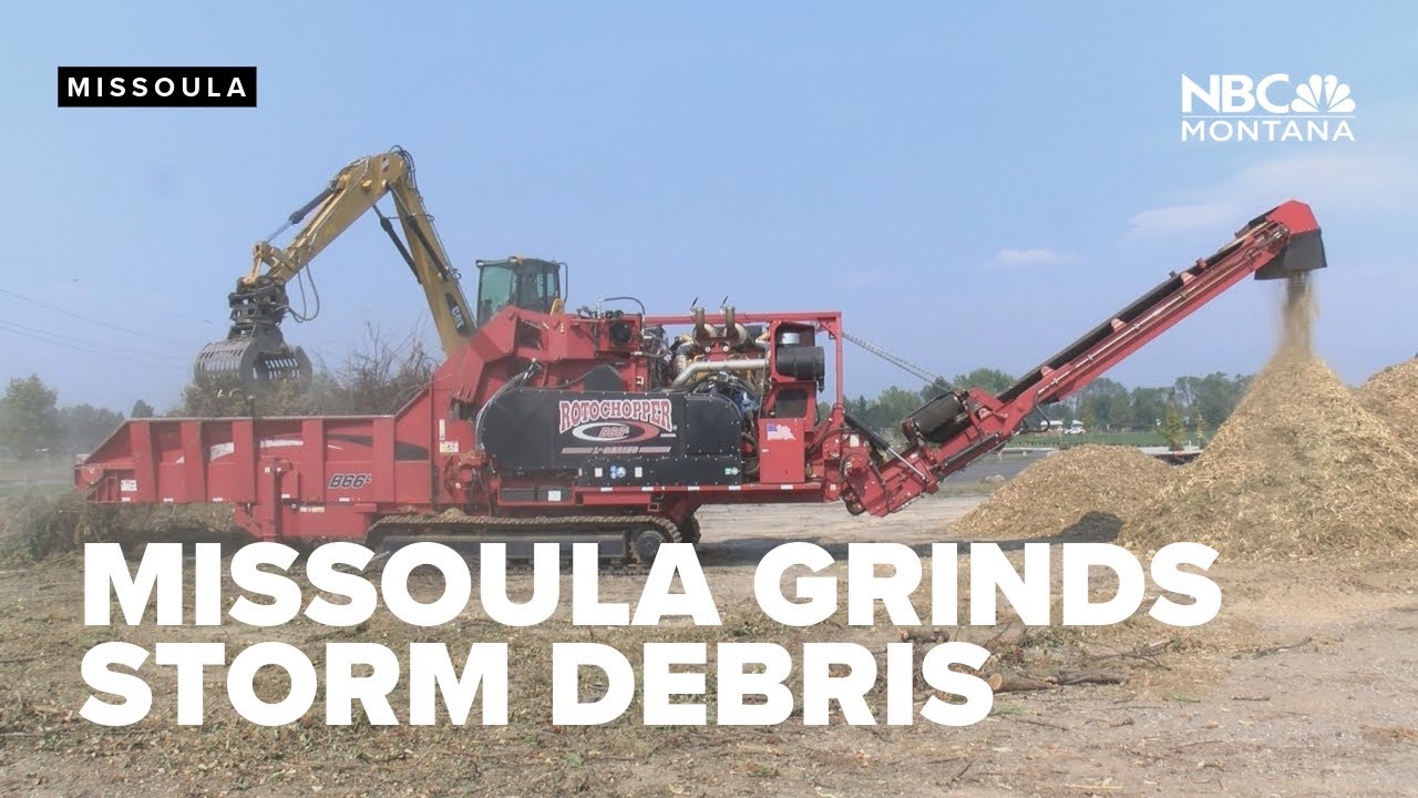 Missoula begins grinding storm debris into wood chips - YouTube
