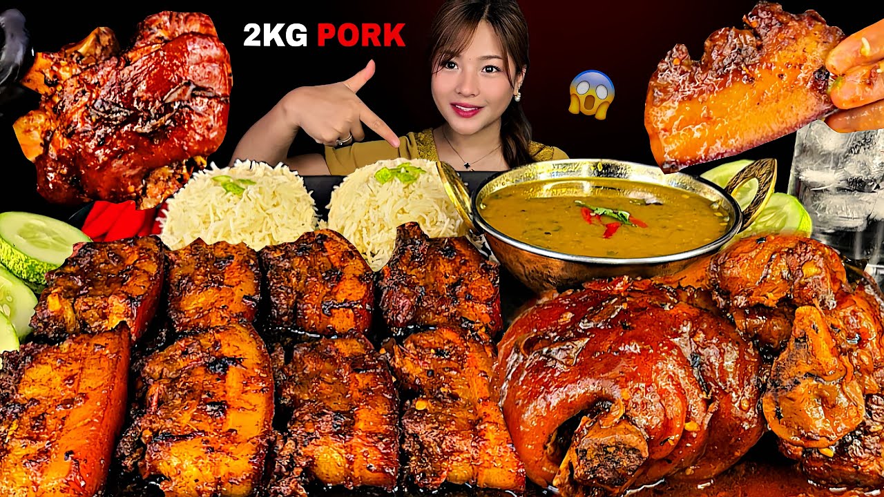 2KG JUICY PORK KNUCKLES🔥😱SPICY FRIED FATTY PORK BELLY WITH RICE & DAAL ...