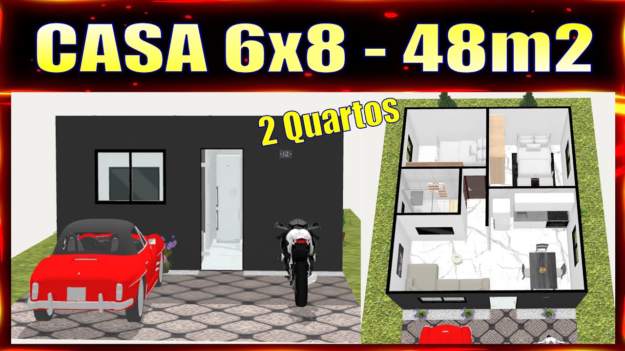 Planta de Casa 6x8 - 48m² com 2 Quartos - YouTube