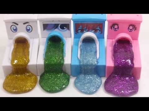 Glitter Slime Japanese Toilet Poop Play Doh Toy Surprise Eggs Learn Colors