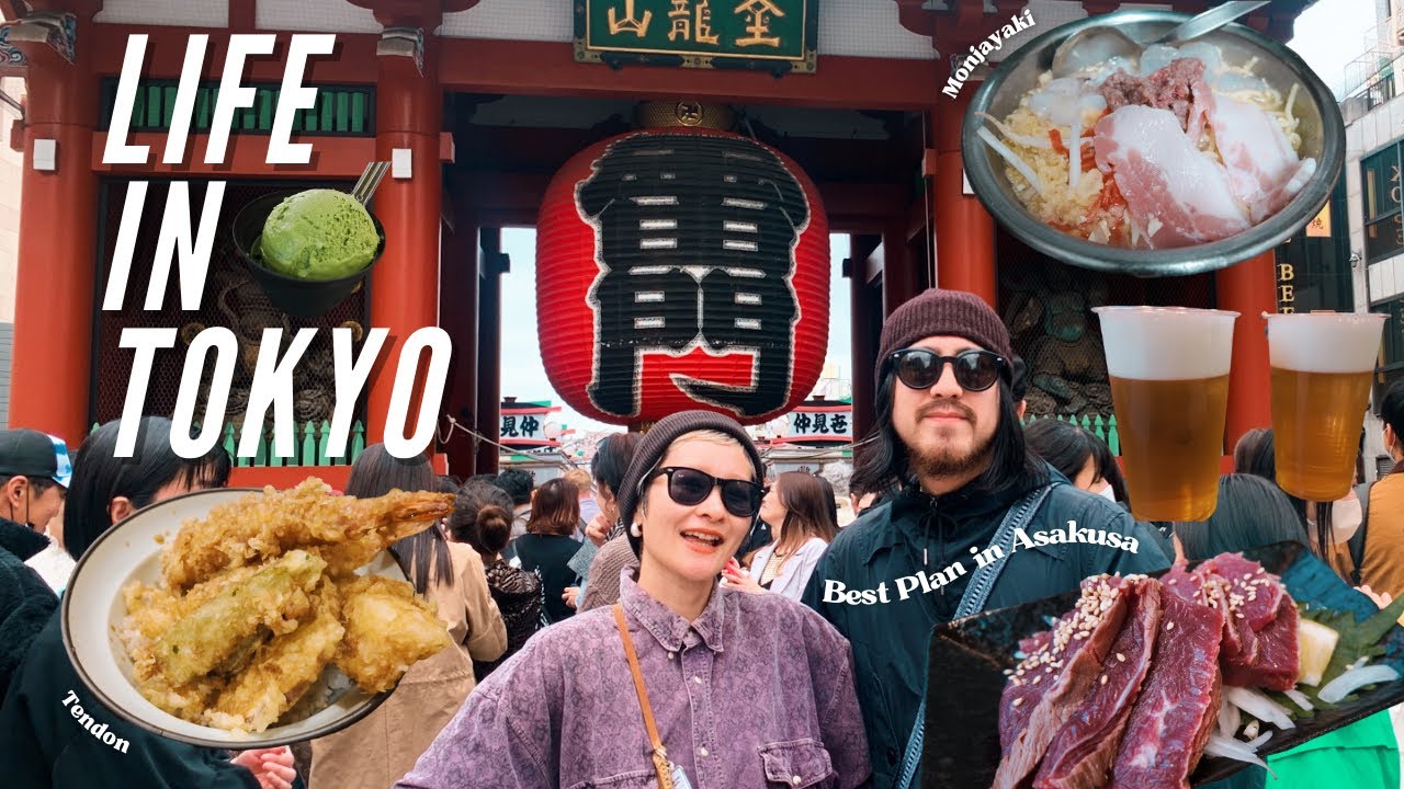 Tokyo vlog｜Asakusa best food tour by Japanese couple, Tendon, Matcha ...