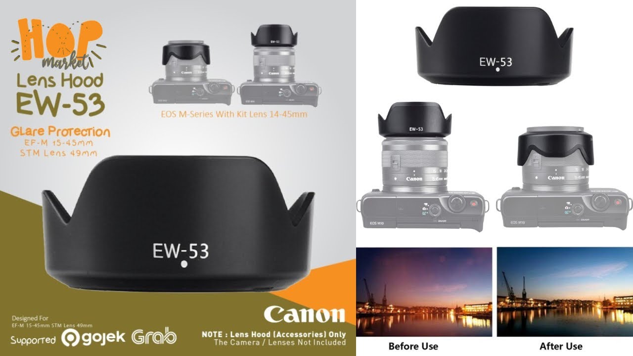 Lens Hood Canon EW-53 EF-M 15-45mm IS STM Lensa Kit 49mm M10 M3 M6 etc ...